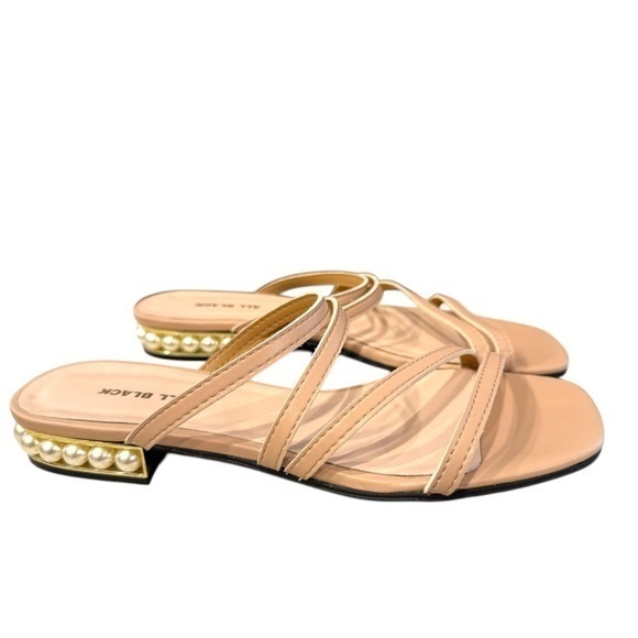 All Black | Shoes | New All Black Multi Banded Pearl Slide Sandals ...